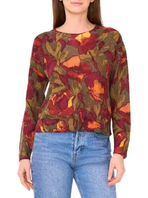 CECE DUPRAZ Floral Jacquard Pullover Sweater Dark Olive