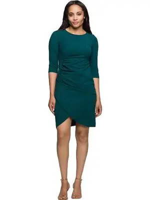 24SEVEN COMFORT APPAREL Ruched Tulip Hem Mini Dress - Hunter