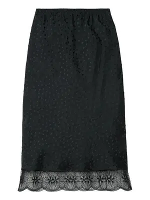 Maria Mcmanus Lace-trimmed Flocked Satin-jacquard Midi Skirt - Black