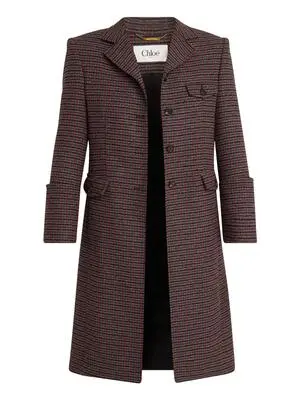 ChloƩ Houndstooth Wool-blend Riding Coat - Grey Red