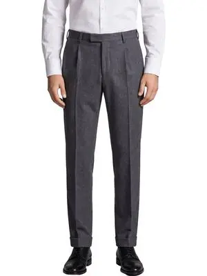 PT TORINO Slim Fit Pleated Wool Blend Tailored Trousers - Grey