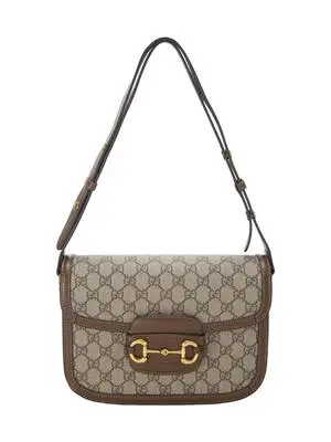 Gucci Gg Supreme 1955 Horsebit Shoulder Bag - Brown