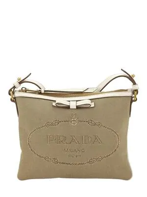 Prada Prada Logo Jacquard Messenger Bag Beige