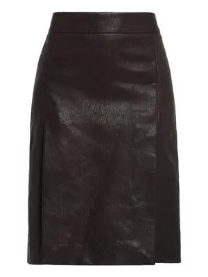 FERRAGAMO Lambskin Leather Knee Length Slit Skirt Expresso