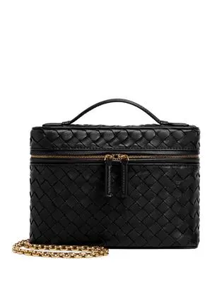 BOTTEGA  VENETA Intrecciato Leather Vanity Case With Detachable Chain - Black