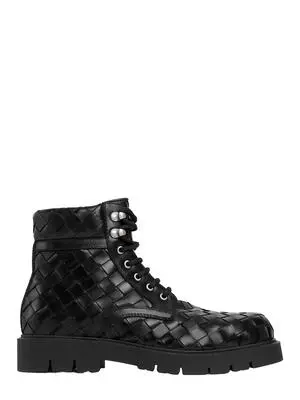 Bottega Veneta Haddock Intrecciato Leather Lace-up Ankle Boot - Black