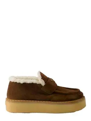 Prada Shearling-trimmed Platform Loafers - Brown