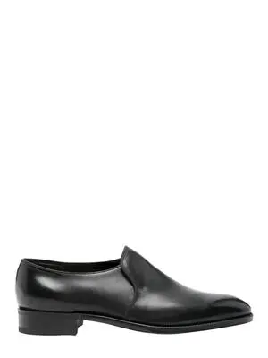 John Lobb Leather Slip-On Loafers Black