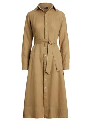Ralph Lauren Belted Linen Shirt Dress - Polo Tan