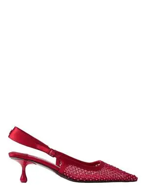 JIMMY CHOO Amel 50 Crystal Mesh And Satin Slingback Pumps - Ruby Red/ruby Red