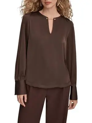 Donna Karan New York Chain Detail Long Sleeve Top - Chocolate Plum
