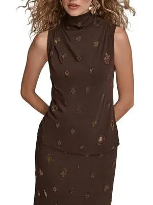 Donna Karan New York Embroidered Bead Sleeveless Top - Chocolate Plum