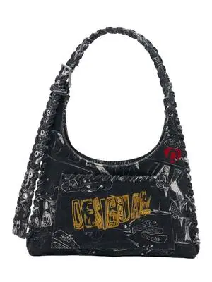 Desigual Embroidered Denim Shoulder Bag - Black