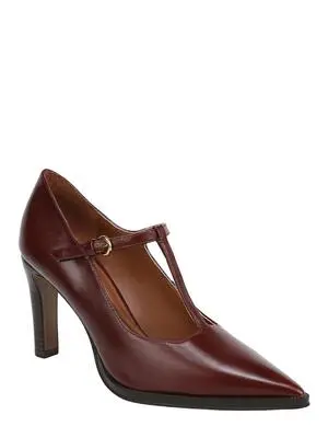 Franco Sarto Atley T-Strap Pointed Toe Pumps Mahogany Red