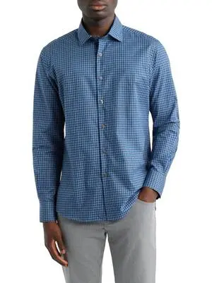 Scott Barber Regular Fit Check Cotton Mélange Button-up Shirt - Navy