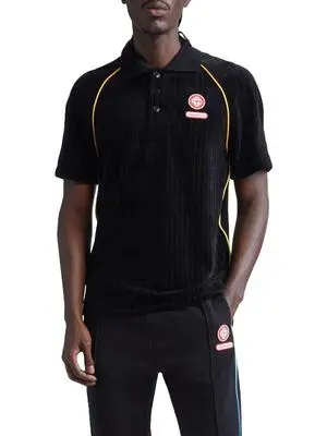 Casablanca Raglan Sleeve Rib Velour Polo - Black