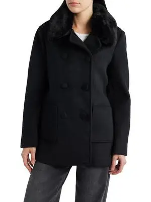 CECE DUPRAZ Faux-Fur-Collar Double-Breasted Coat Black