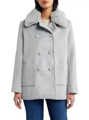 CECE DUPRAZ Faux-fur-collar Double-breasted Coat - Grey