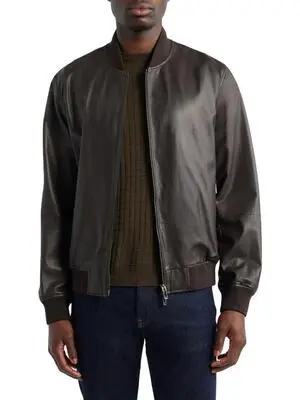 Emporio Armani Leather Bomber Jacket - Brown