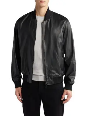 Emporio Armani Leather Bomber Jacket Solid Black