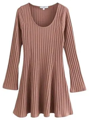 NEXT Ribbed Long Sleeve Mini Dress - Light Brown