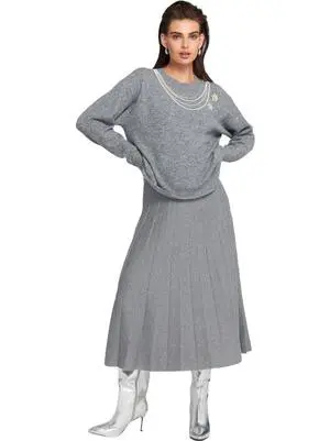 ELLE COLLECTION Embellished Pullover Sweater - Grey