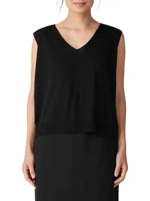 Eileen Fisher V-neck Wool Sweater Vest - Black