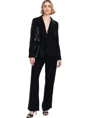 ELLE COLLECTION Velvet Wide Leg Trousers - Black