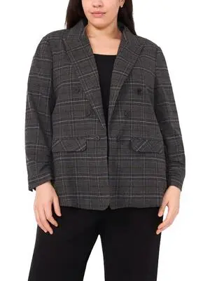 Halogen Plaid Scrunch Sleeve Blazer - Grey/aegean Blue