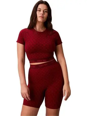 Calvin Klein Icon Shapewear Short Sleeve Top - Seamless Emblem / Dark Berry