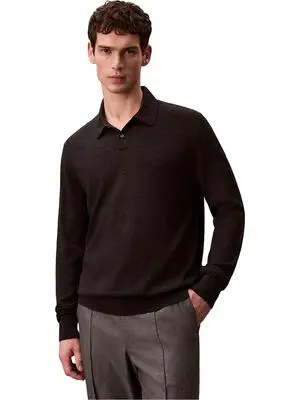 Calvin Klein Extra Fine Merino Blend Polo Sweater - Gunmetal Heather