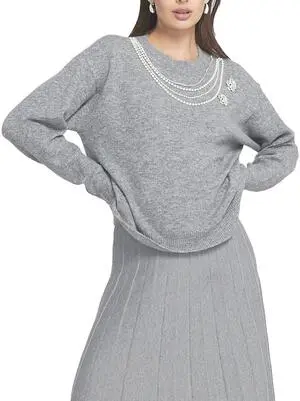 ELLE COLLECTION Embellished Sweater - Grey