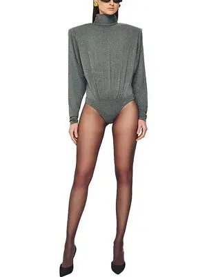 Ronny Kobo Bri Shoulder Pad Bodysuit - Dark Grey