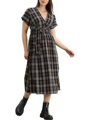 Hatch Collection The Autumn Plaid Carolina Dress - Black Multi Plaid