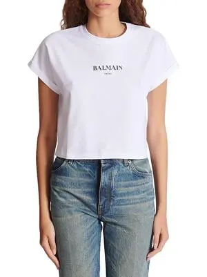 Balmain Cropped T-shirt With Print - White