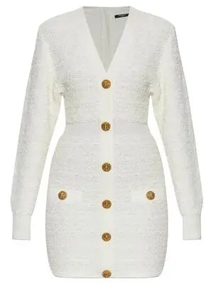 Balmain Tweed Mini Dress With Decorative Buttons - Cream