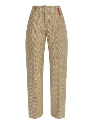 FORTE_FORTE Herringbone Pattern Straight Trousers - Beige