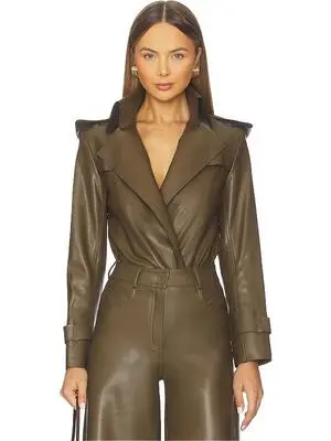 Norma Kamali Double Breasted Trench Bodysuit - Bark