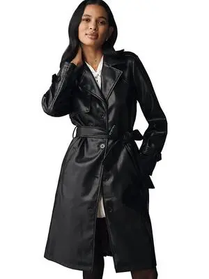 NVLT Faux Leather Trench Coat - Black