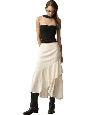 EN SAISON Gabriella Asymmetric Ruffled Maxi Skirt - Ivory