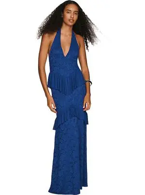 AFRM Halter Ruffle Maxi Dress Lapis