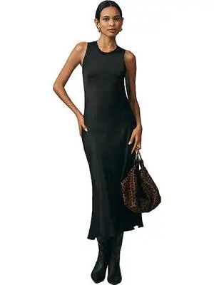 NATION LOS ANGELES Dulce Crew-neck Satin Midi Dress - Black