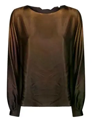 ROBERT FRIEDMAN Satin Long Sleeve Top - Brown