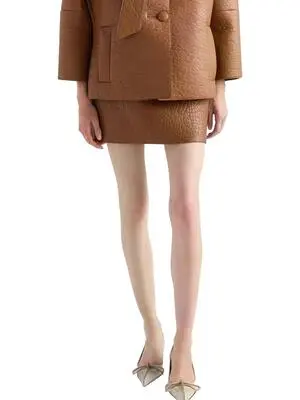 Prada Textured Leather Mini Skirt - Brown