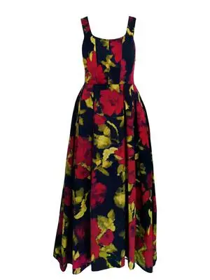 AZLEE Floral-print Poplin Midi Dress - Black