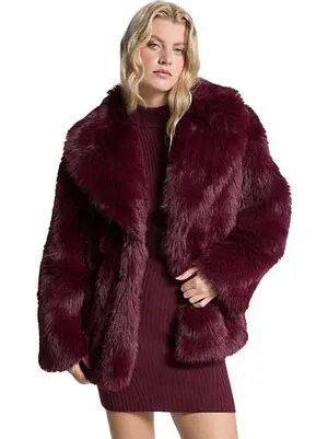 Michael Kors Faux Fur Pea Coat - Red