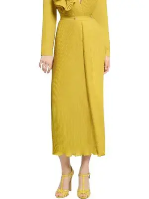 Elie Saab Pleated Chiffon Midi Skirt - Yellow
