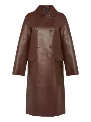 YVES SALOMON Double-breasted Leather Coat - Red