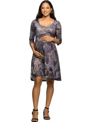 24SEVEN COMFORT APPAREL Printed Fit And Flare Maternity Dress - Gray Multi