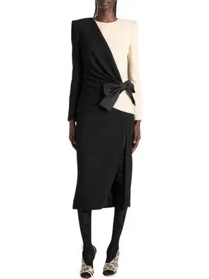 Valentino Garavani Bow Detail Long Sleeve Crepe Couture Dress - Black/cream